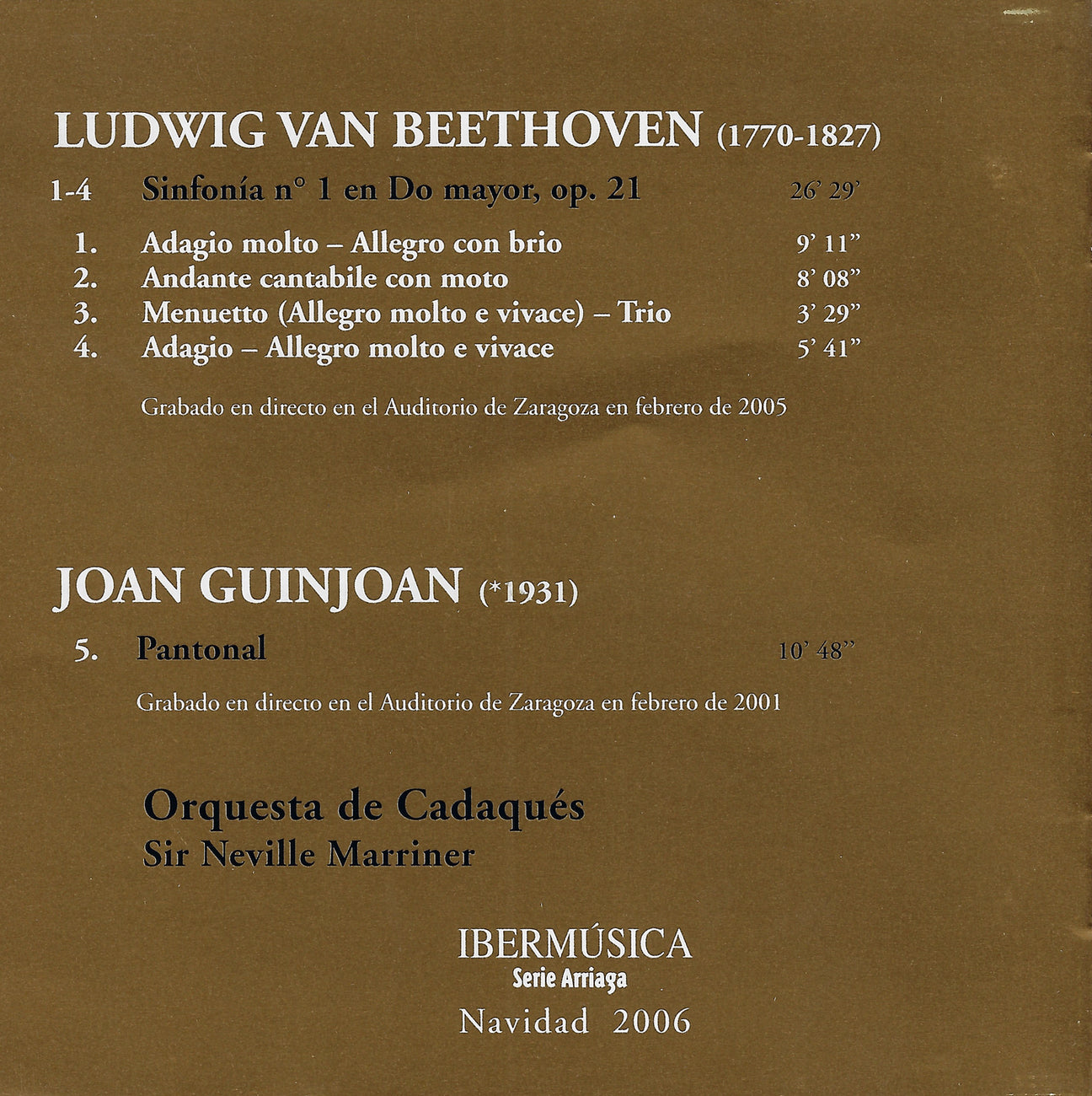 Marriner: Beethoven Symphony No. 1 + Guinjoan Pan...